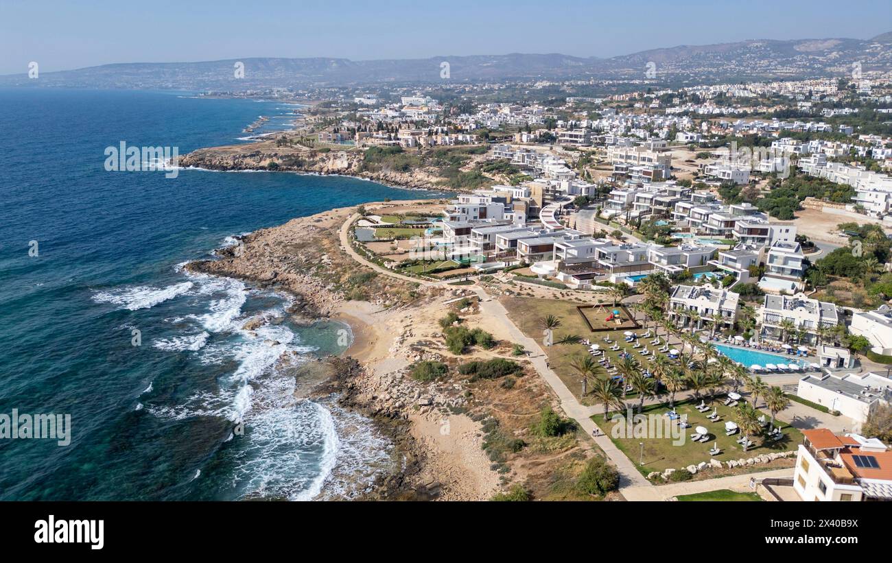 Aerial view of the coastline at Chloraka, Paphos, Cyprus Stock Photo ...
