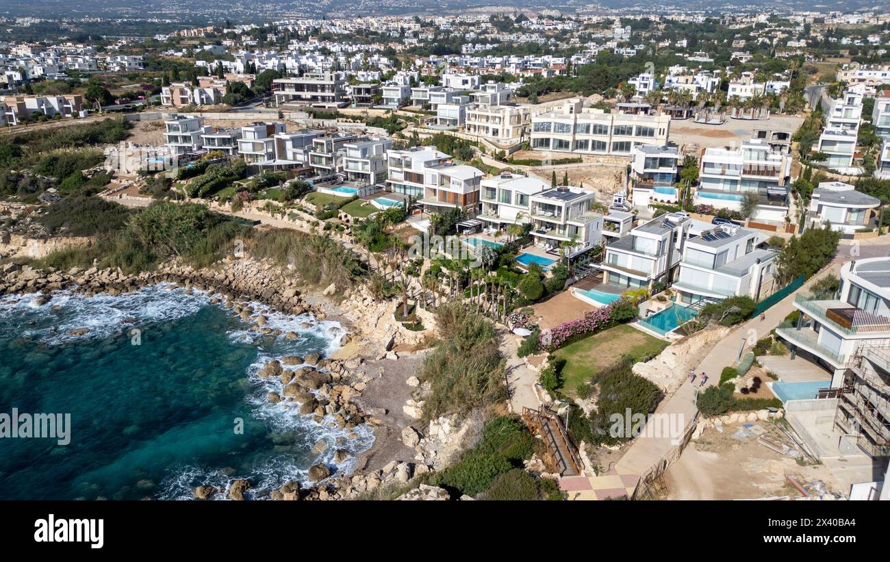 Aerial view of the coastline at Chloraka, Paphos, Cyprus Stock Photo ...