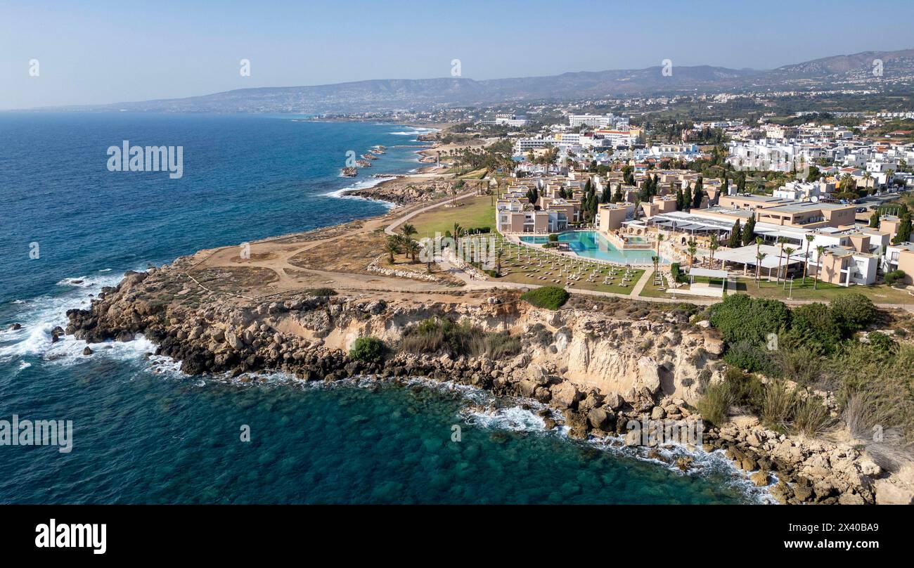 Aerial view of the coastline at Chloraka, Paphos, Cyprus Stock Photo ...