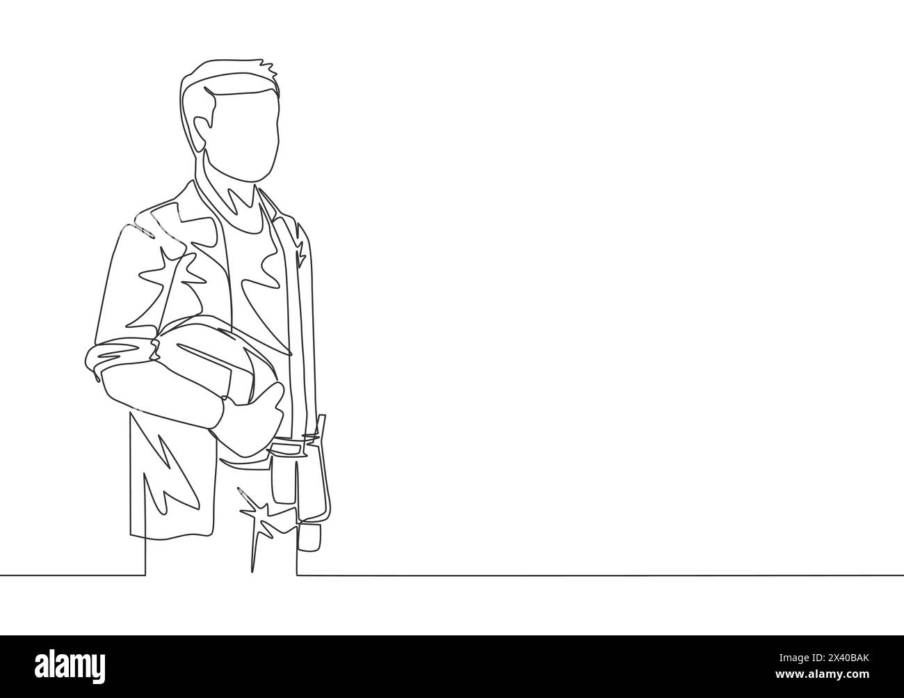 One single line drawing of young attractive builder constructing ...