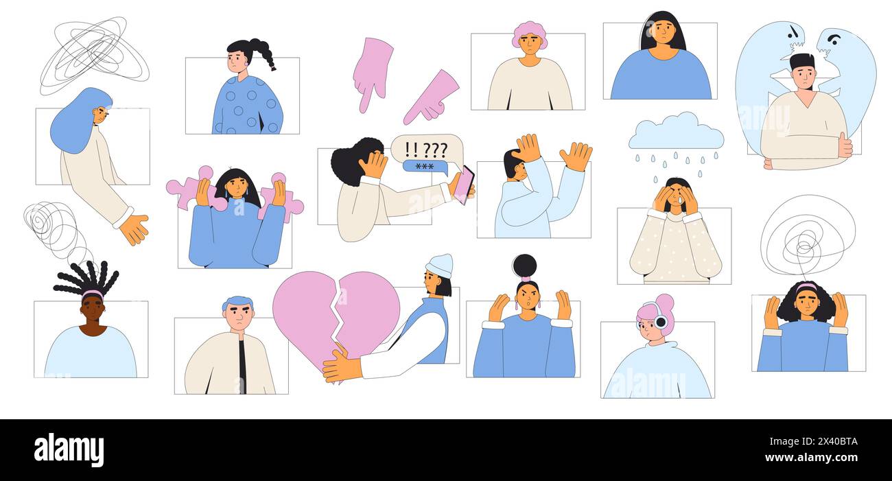 Overwhelmed young people with mental problems. Mental disorder burnout ...