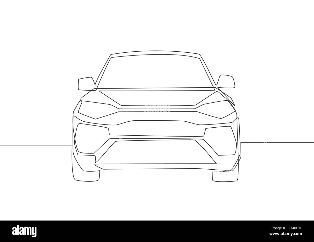Continuous line drawing of luxury suv car from front view. Urban city ...