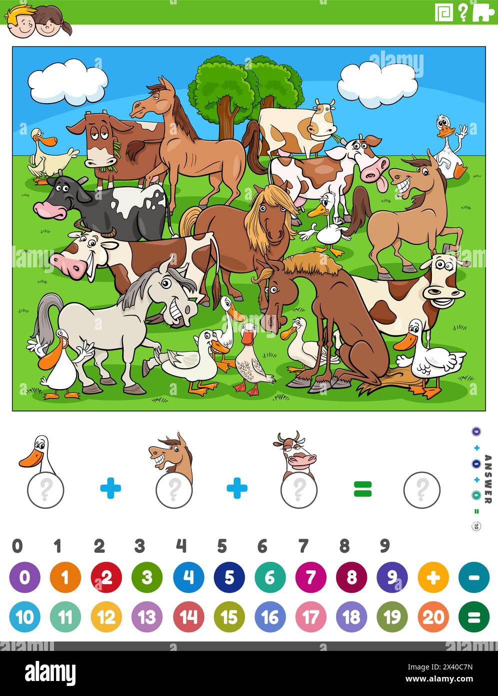 Cartoon illustration of educational mathematical counting and addition ...