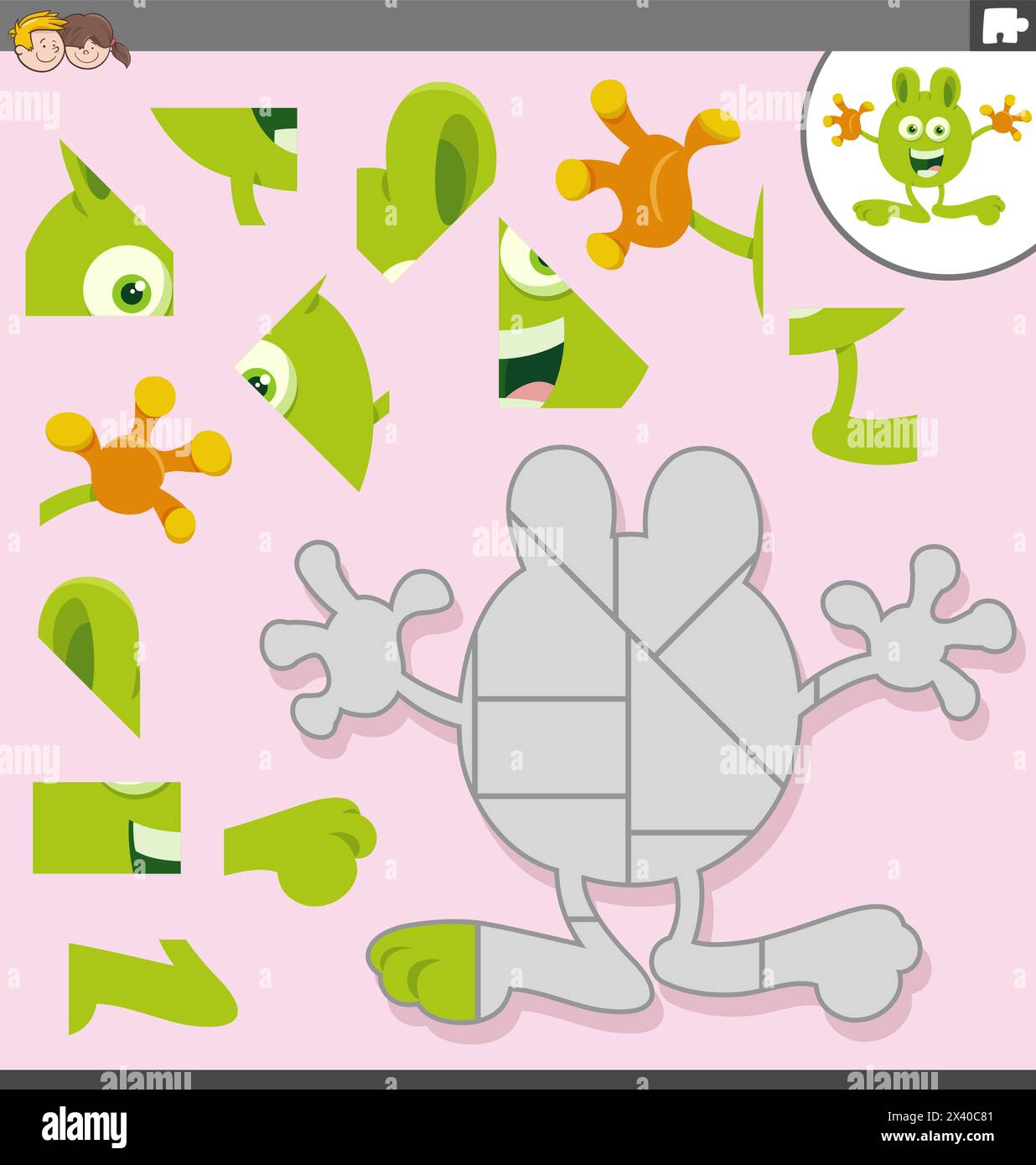 Cartoon illustration of educational jigsaw puzzle game with funny ...