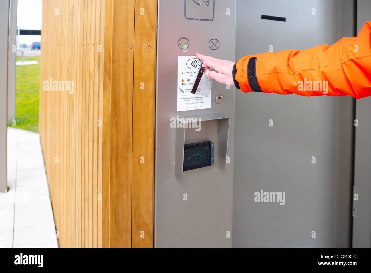 contactless payment public restroom with bank card, visiting public ...