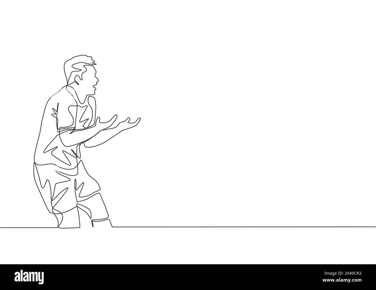 One single line drawing of young furious football player protesting and ...