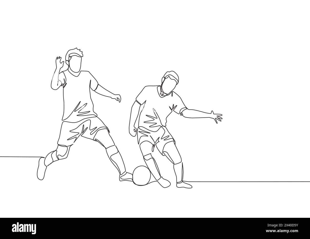 Single continuous line drawing of young energetic football player ...