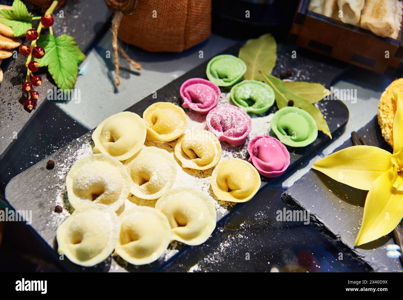 Colorful homemade ravioli with minced meat Stock Photo - Alamy