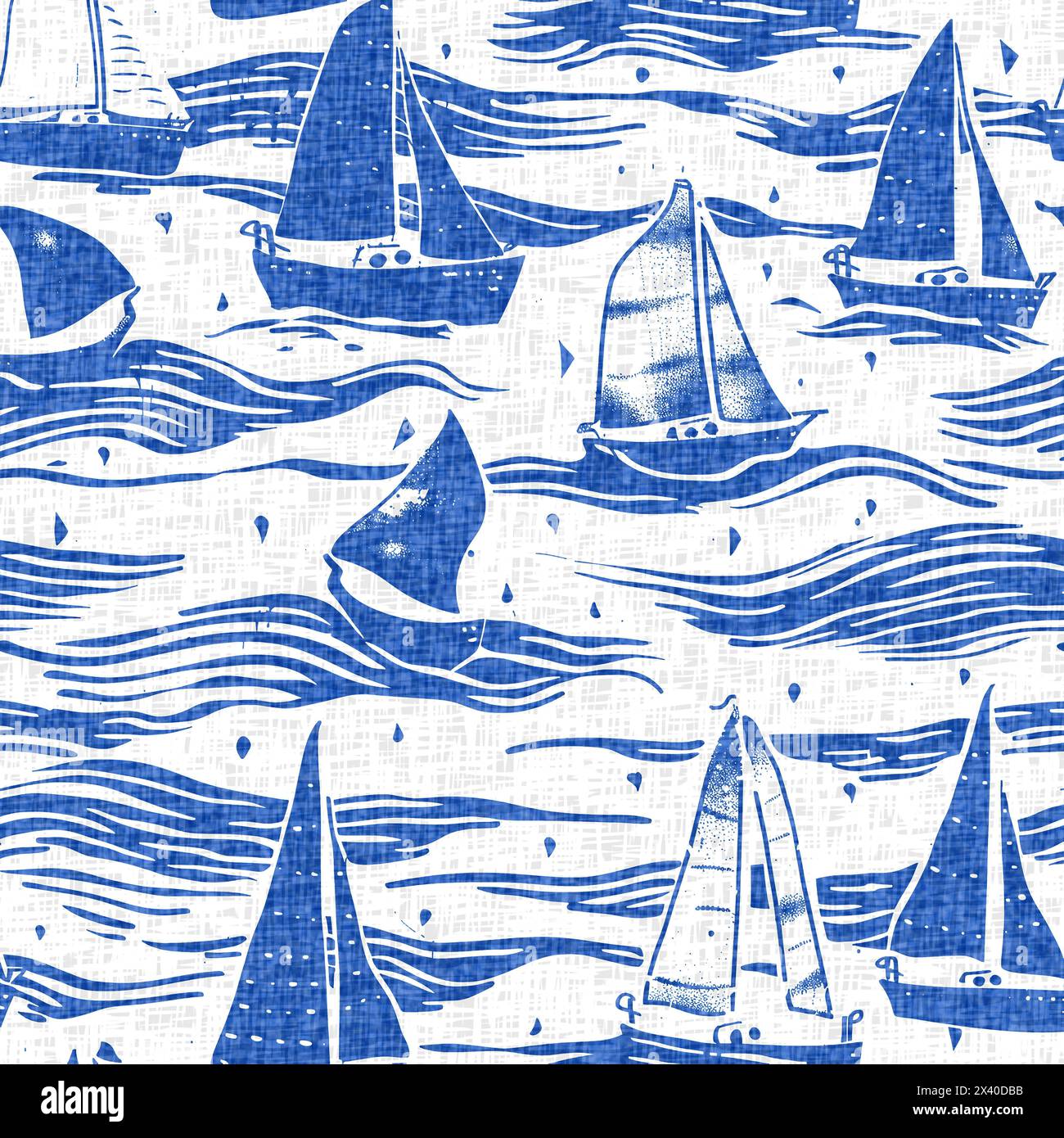 Coastal sail boat in azure ocean blue seamless background. Modern ...