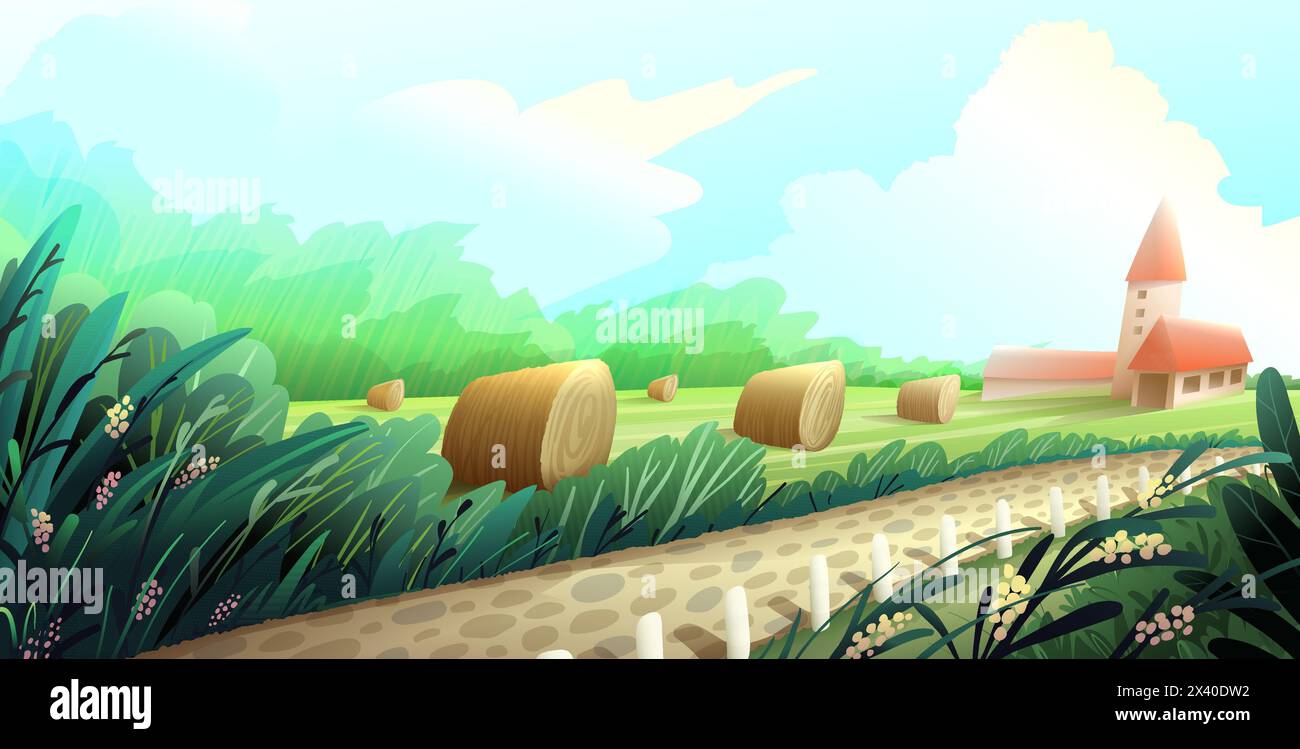 Sunny farm path Stock Vector Images - Alamy