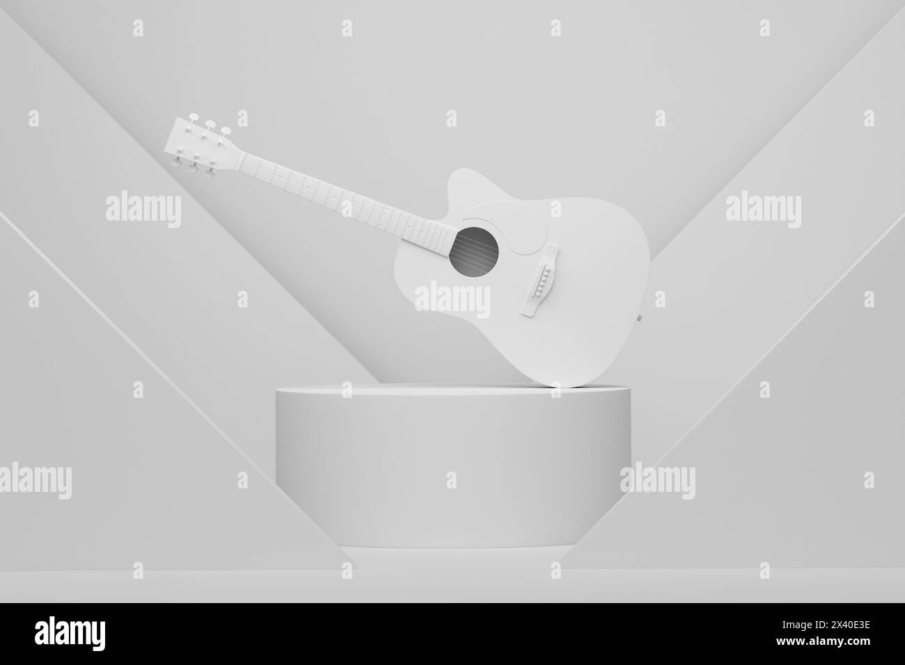 Electric acoustic guitar on cylinder podium with steps on monochrome ...