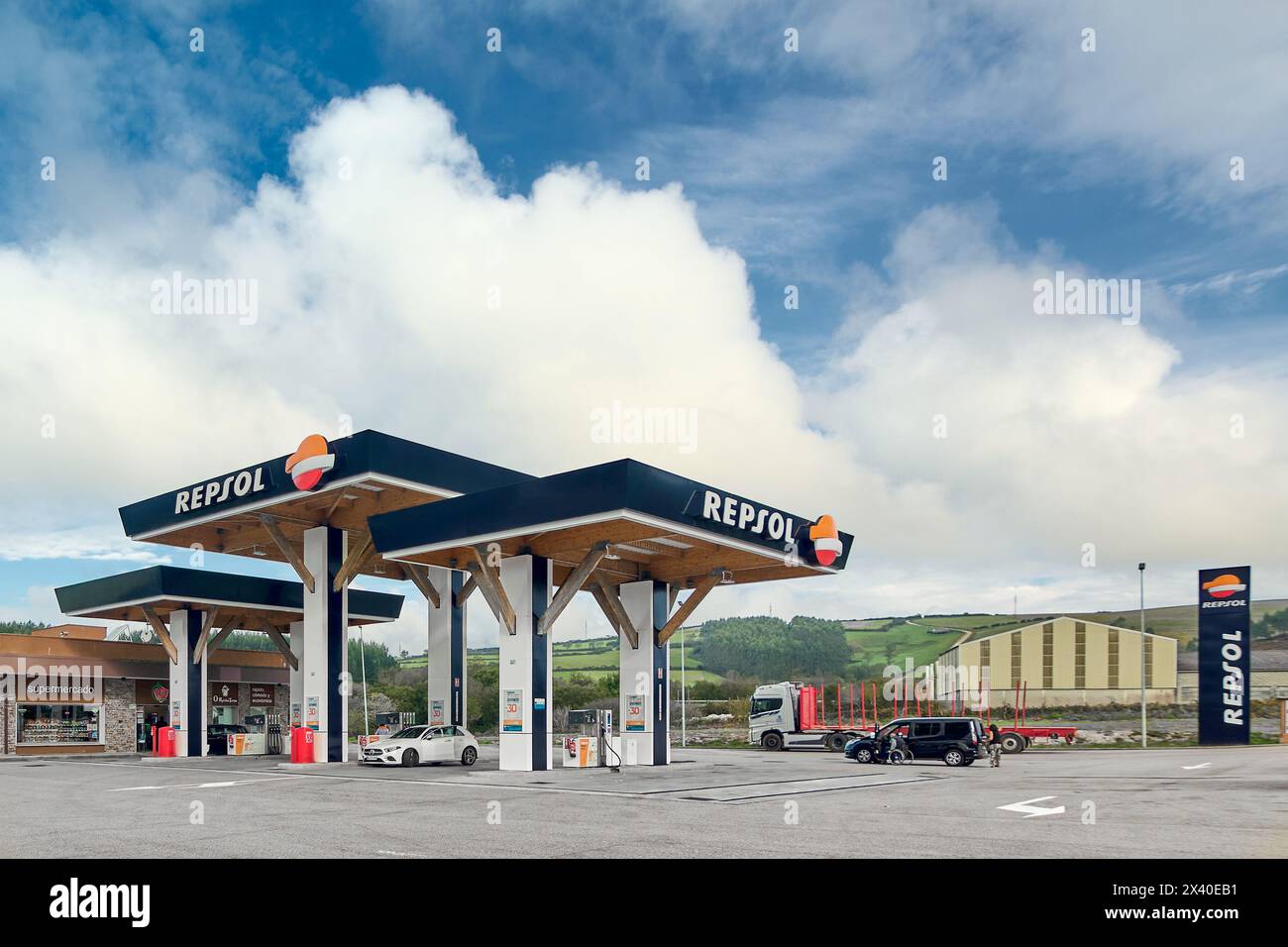Lugo, Spain - April 29, 2024: Vibrant image of a Repsol service station ...
