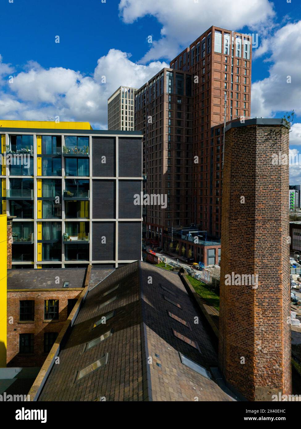 Victorian Mills and Modern Skyscrapers in Manchester, England Stock ...