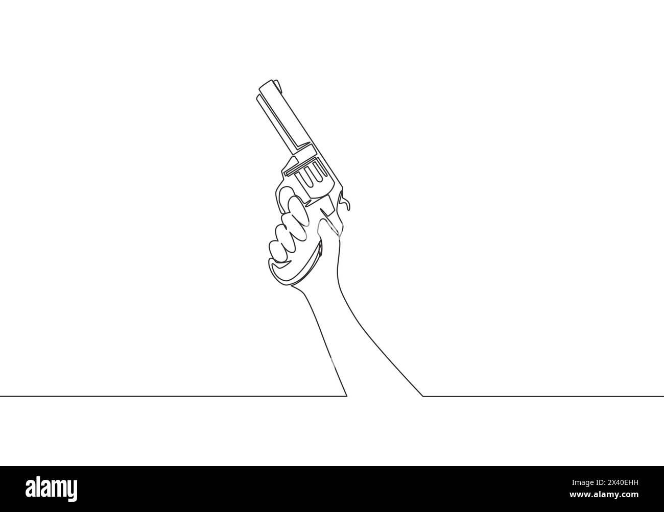 Single continuous line drawing of man holding revolver hand gun ...