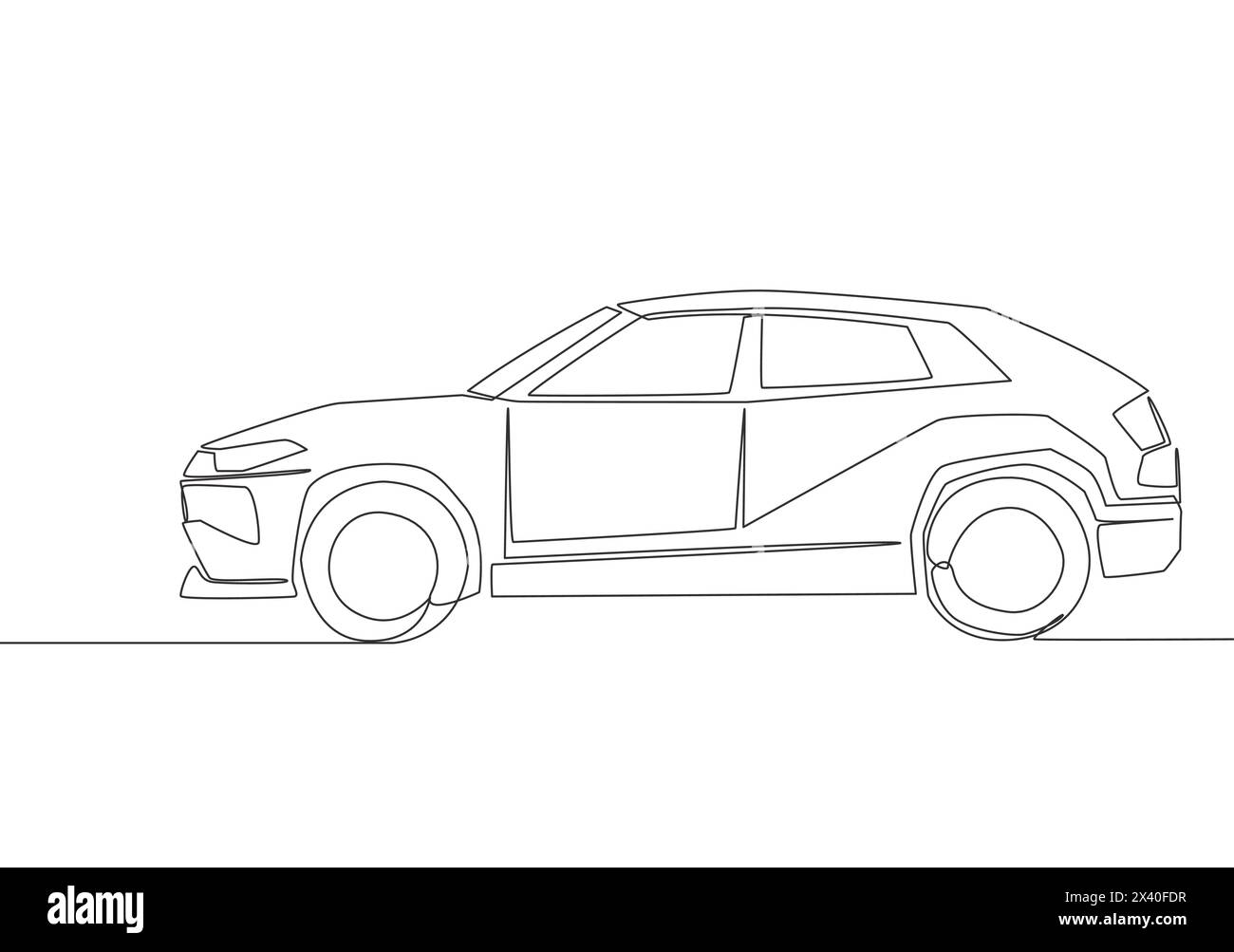 Continuous line drawing of tough suv car. Urban city vehicle ...