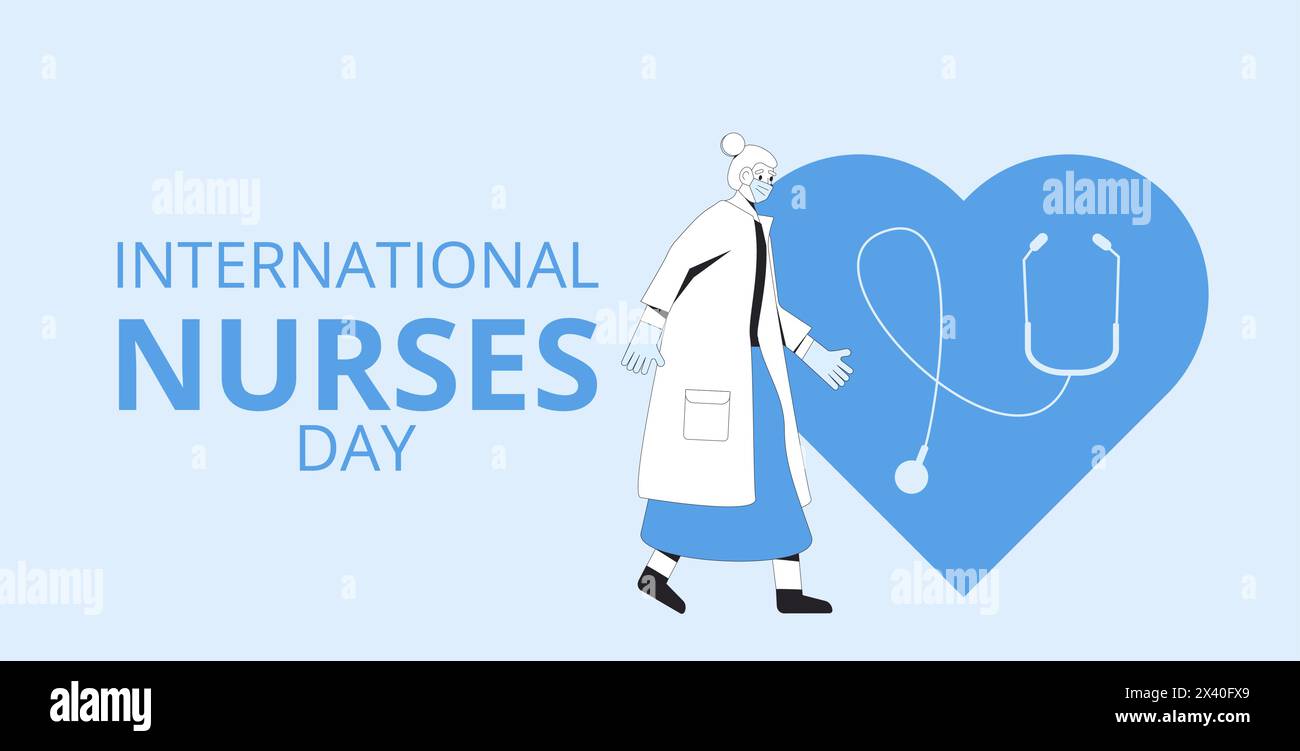 International nurses day text card. Holiday banner. Female character ...