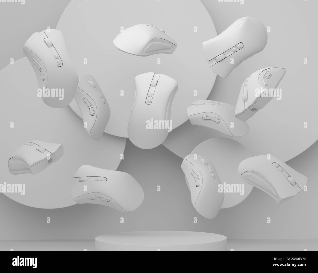 Set of computer mouses from gamer workspace on monochrome podium Stock ...