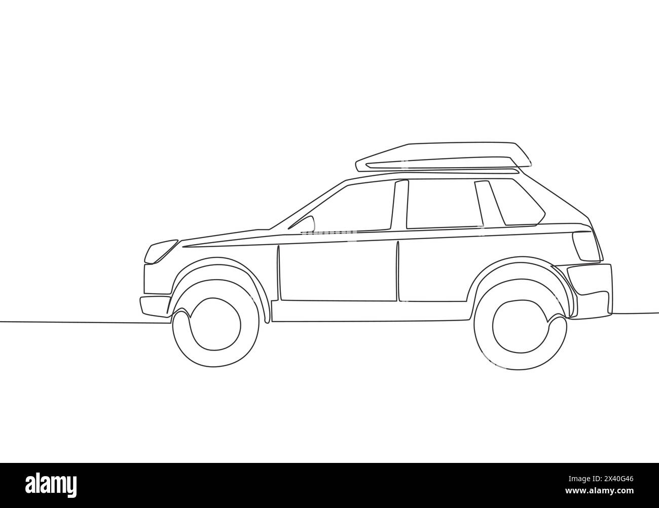Continuous line drawing of tough suv car with roof rack. Adventure ...