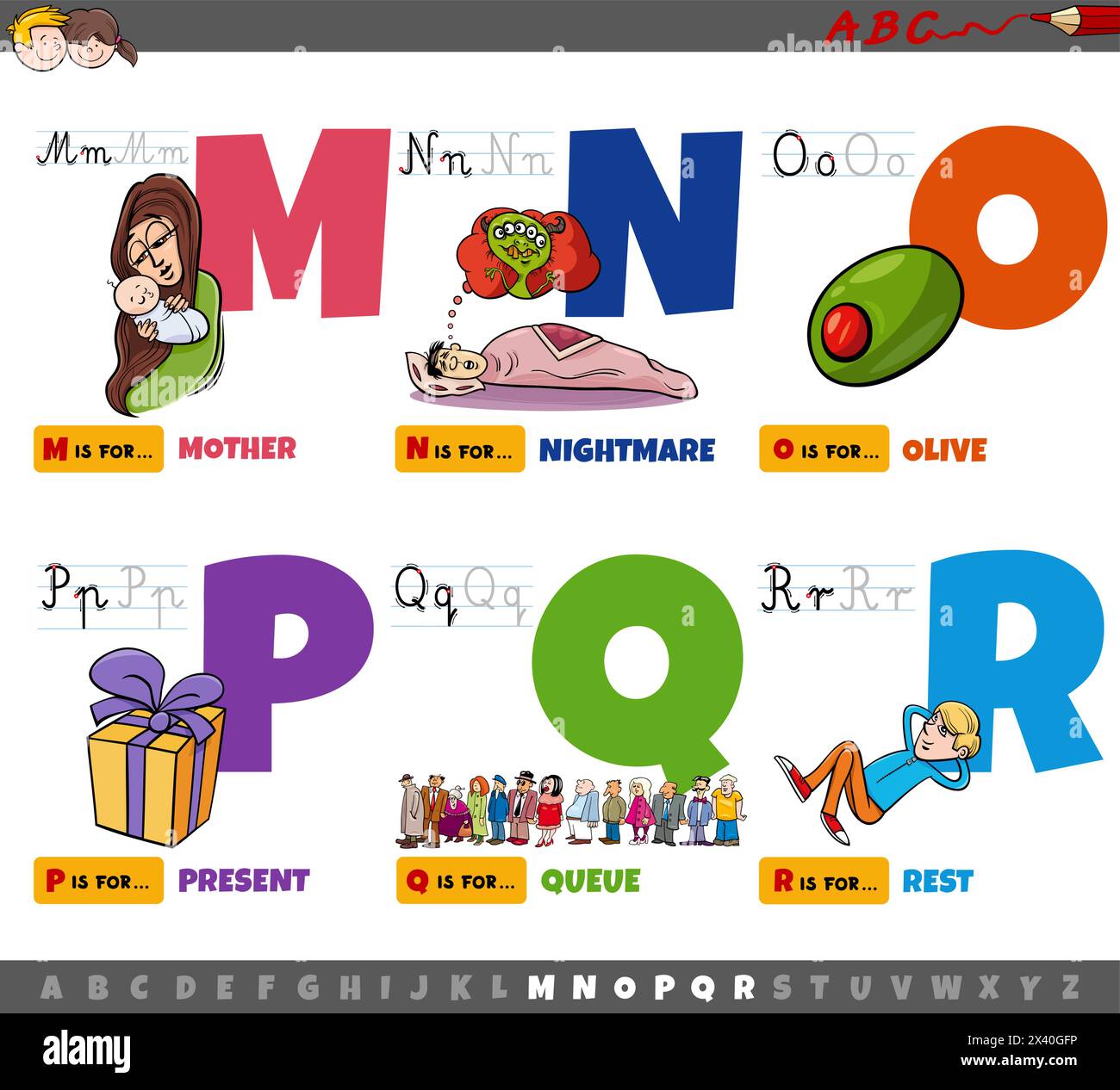 Cartoon illustration of capital letters from alphabet educational set ...