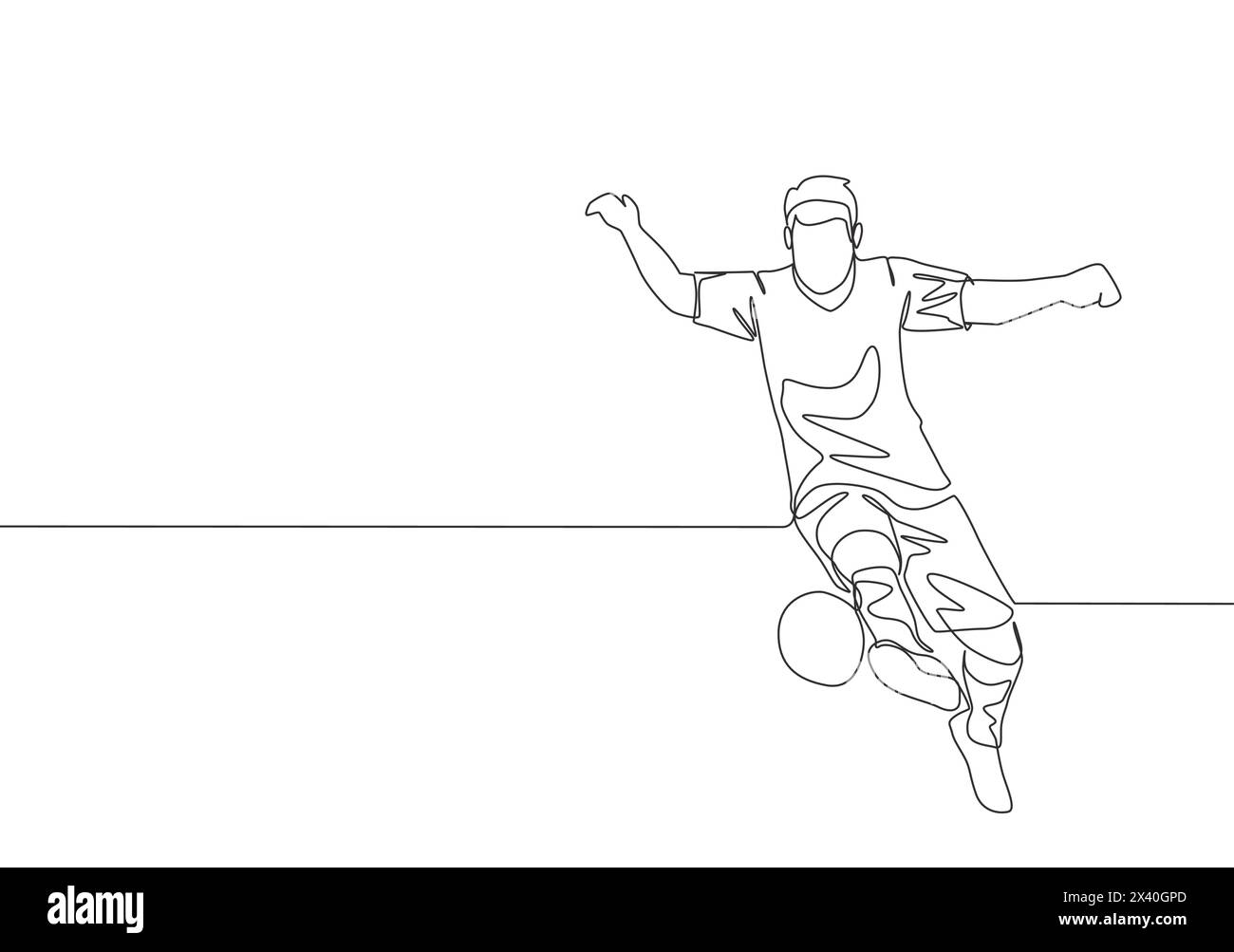 One continuous line drawing of young talented football player ...