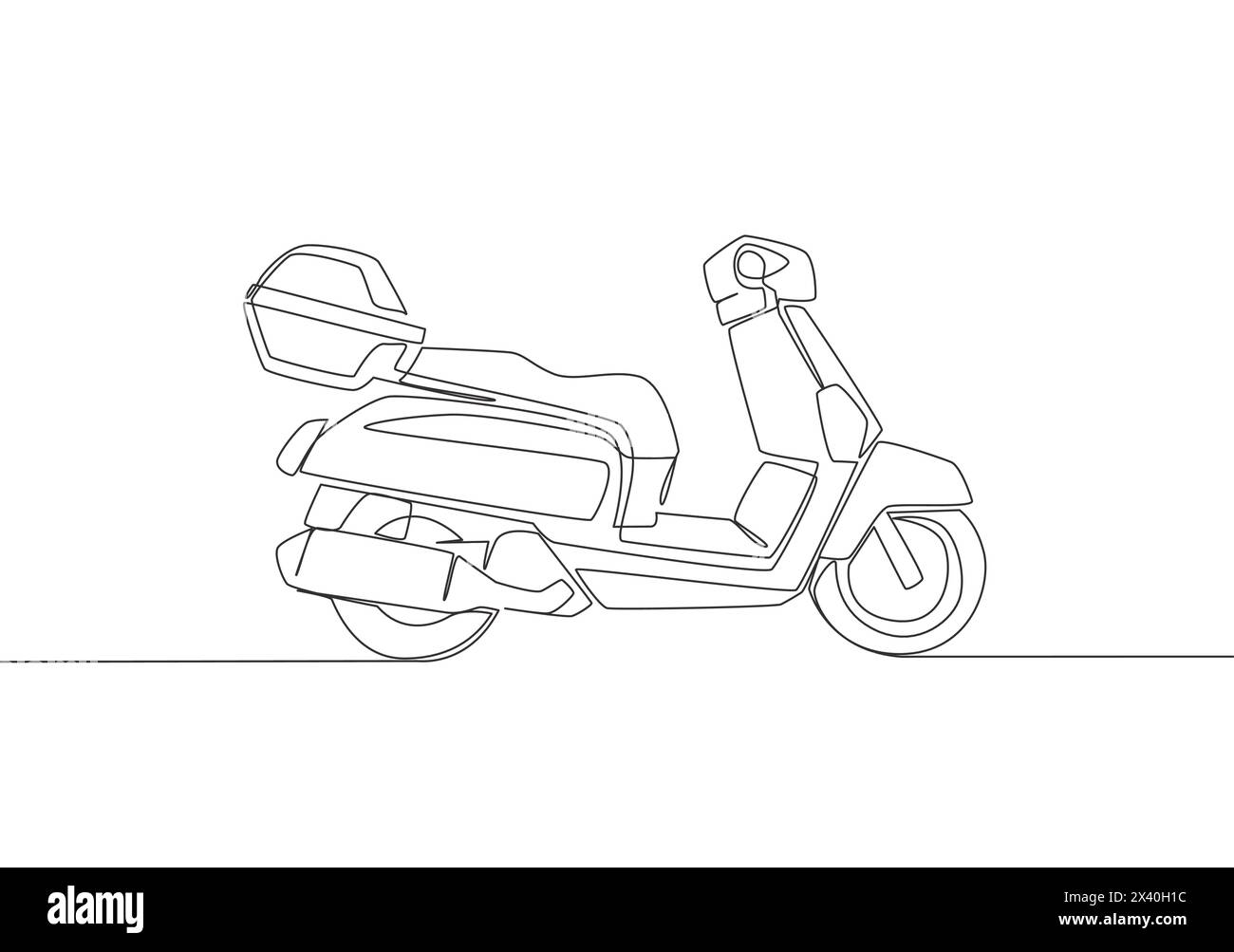 Single continuous line drawing of courier delivery service motorbike ...