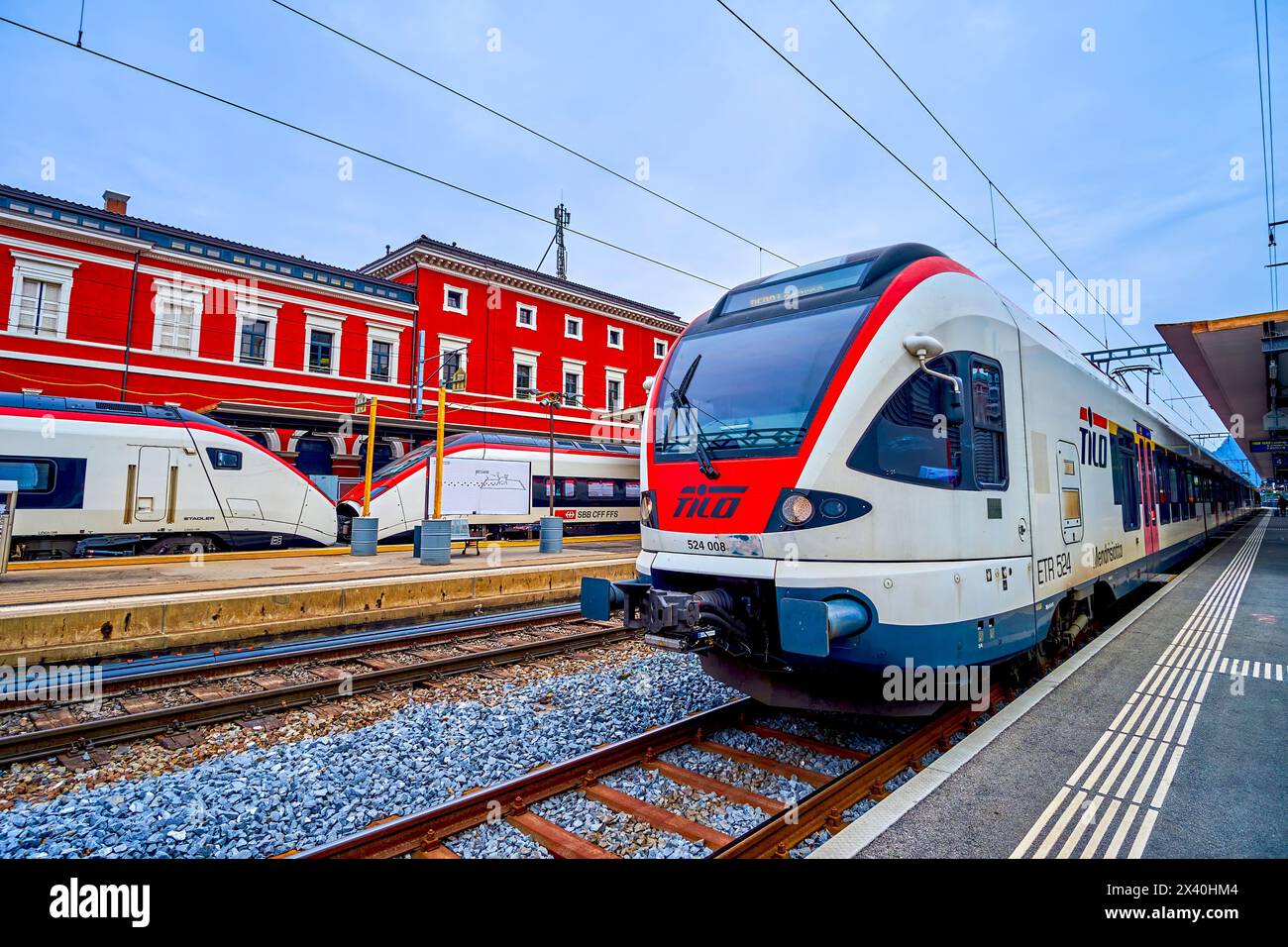 LUGANO, SWITZERLAND - MARCH 18, 2022: Modern trains on Lugano Train ...