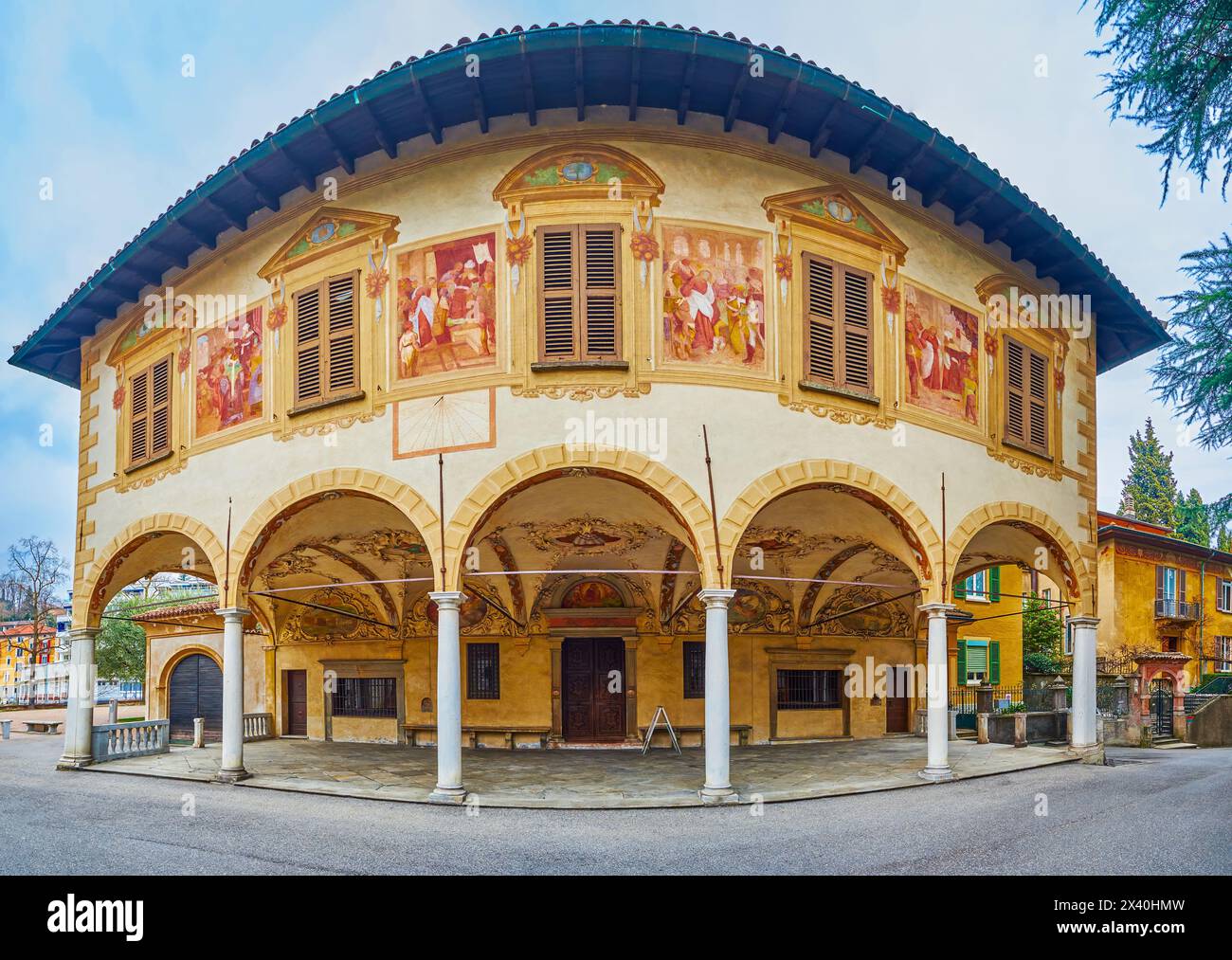 Arcaded facade of Santa Maria di Loreto Church with amazing frescoes ...