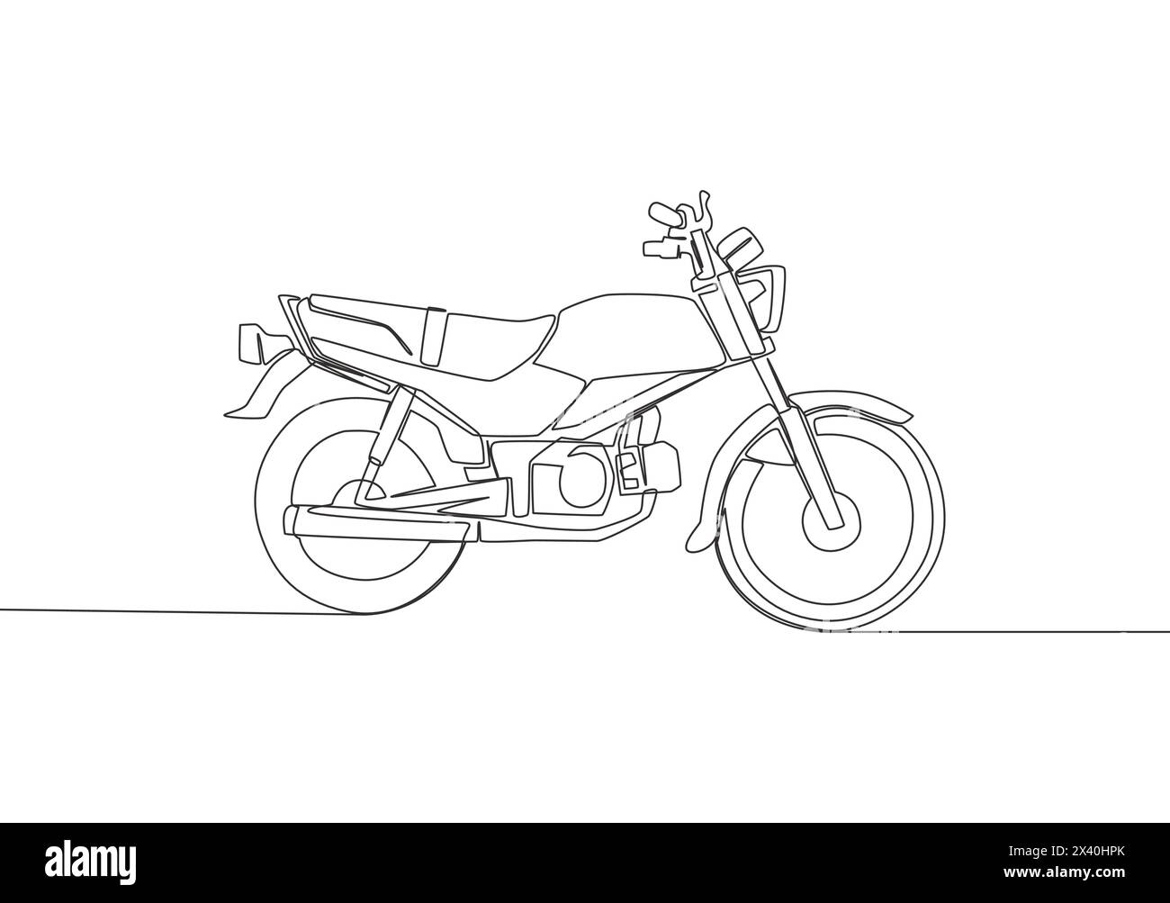 One single line drawing of vintage motorbike logo. Classic rural ...