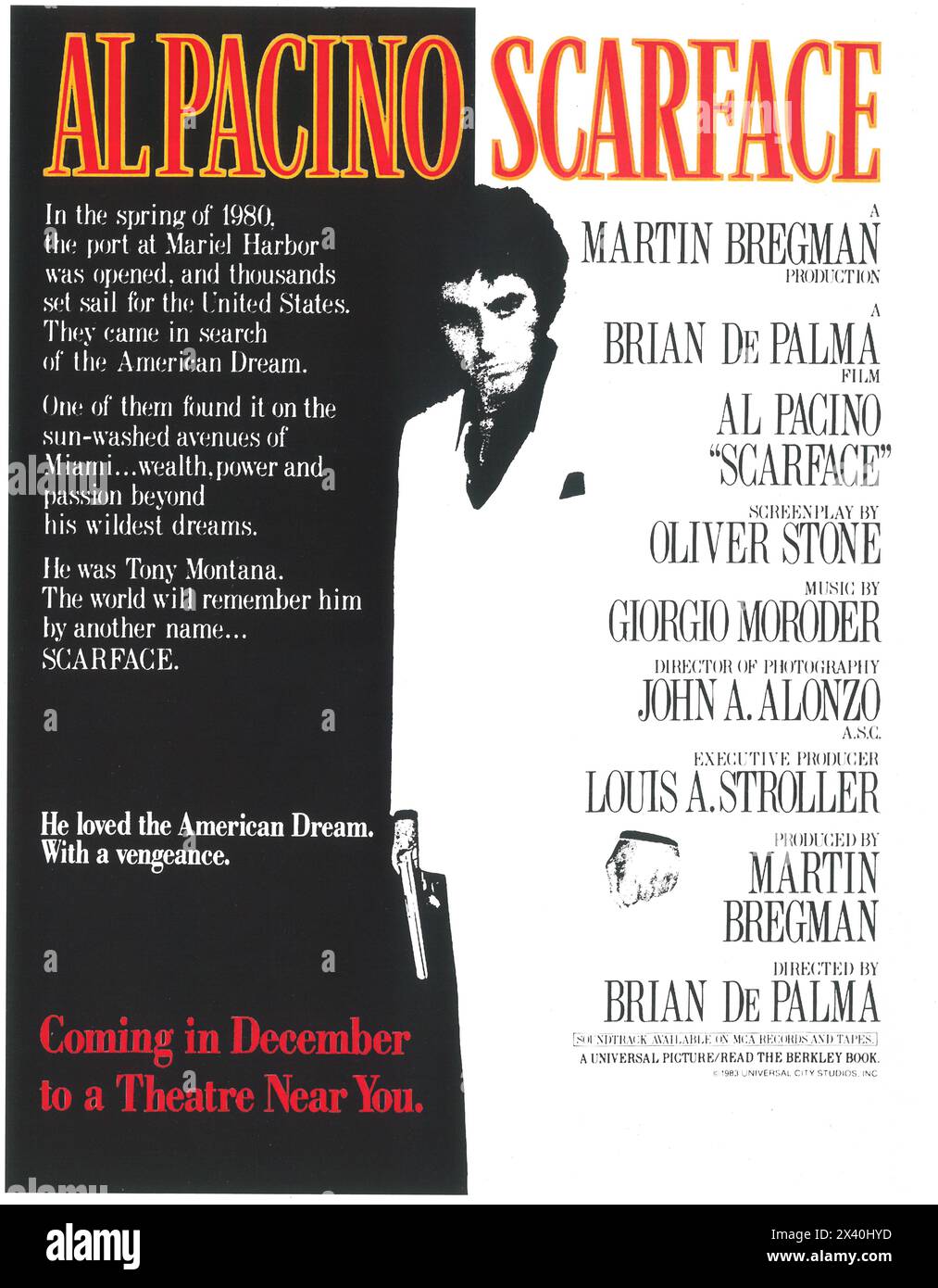 1983 Scarface original film poster, with Al Pacino, directed by Brian de Palma Stock Photo - Alamy