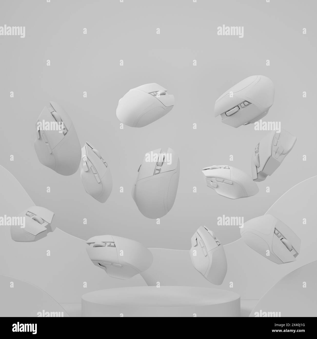 Set of computer mouses from gamer workspace on monochrome podium Stock ...