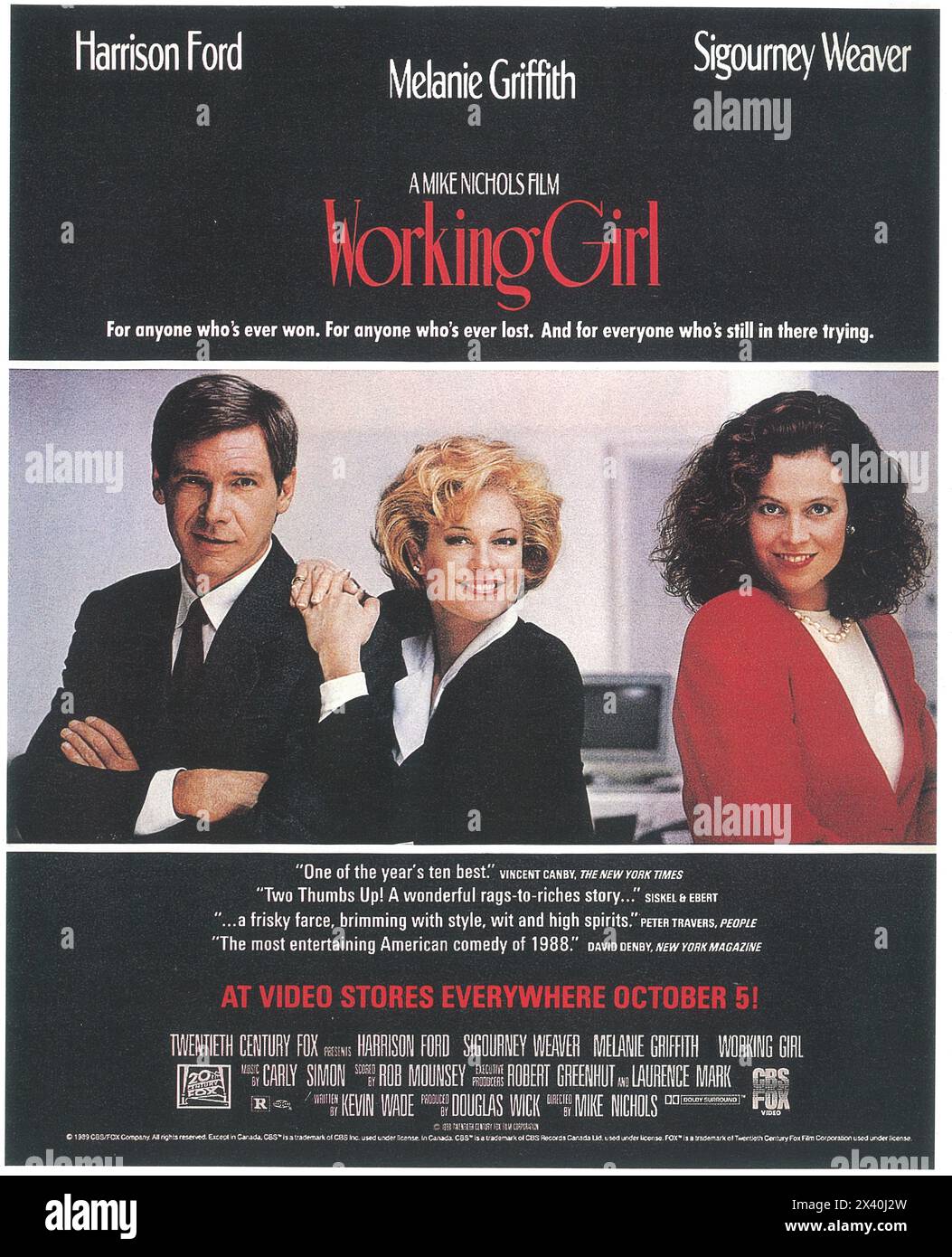 1989 Working girl film poster, dir Mike Nichols, with Sigourney Weaver ...