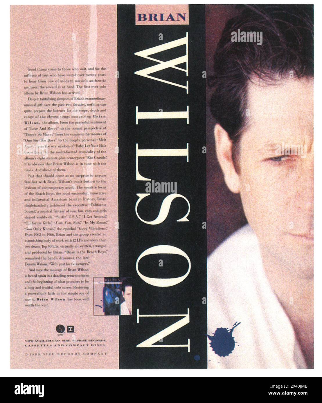 1988 Brian Wilson solo album promo cover ad Stock Photo - Alamy