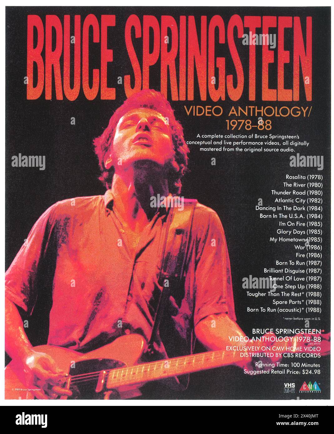Bruce Springsteen – Video Anthology / 1978-88 on VHS poster ad Stock ...