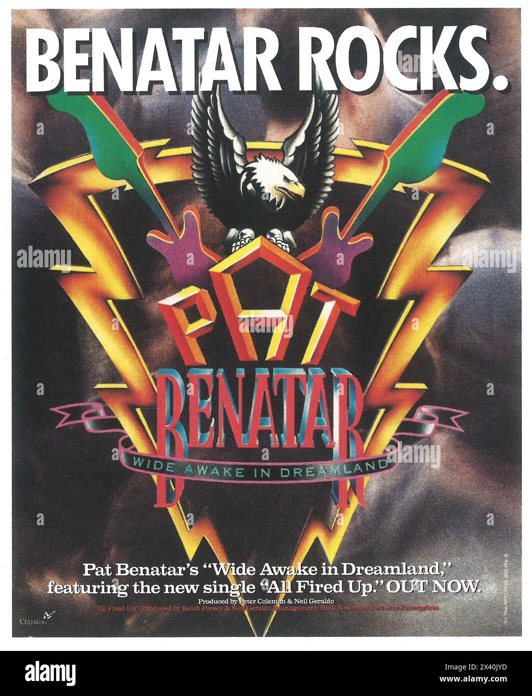 1988 PAT BENATAR Wide Awake in Dreamland album poster ad Stock Photo ...