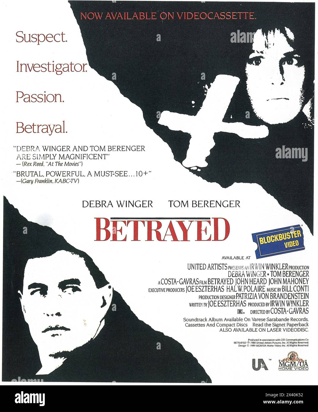 1989 Betrayed Movie poster, dir Costa-Gavras, with Debra Winger Tom ...