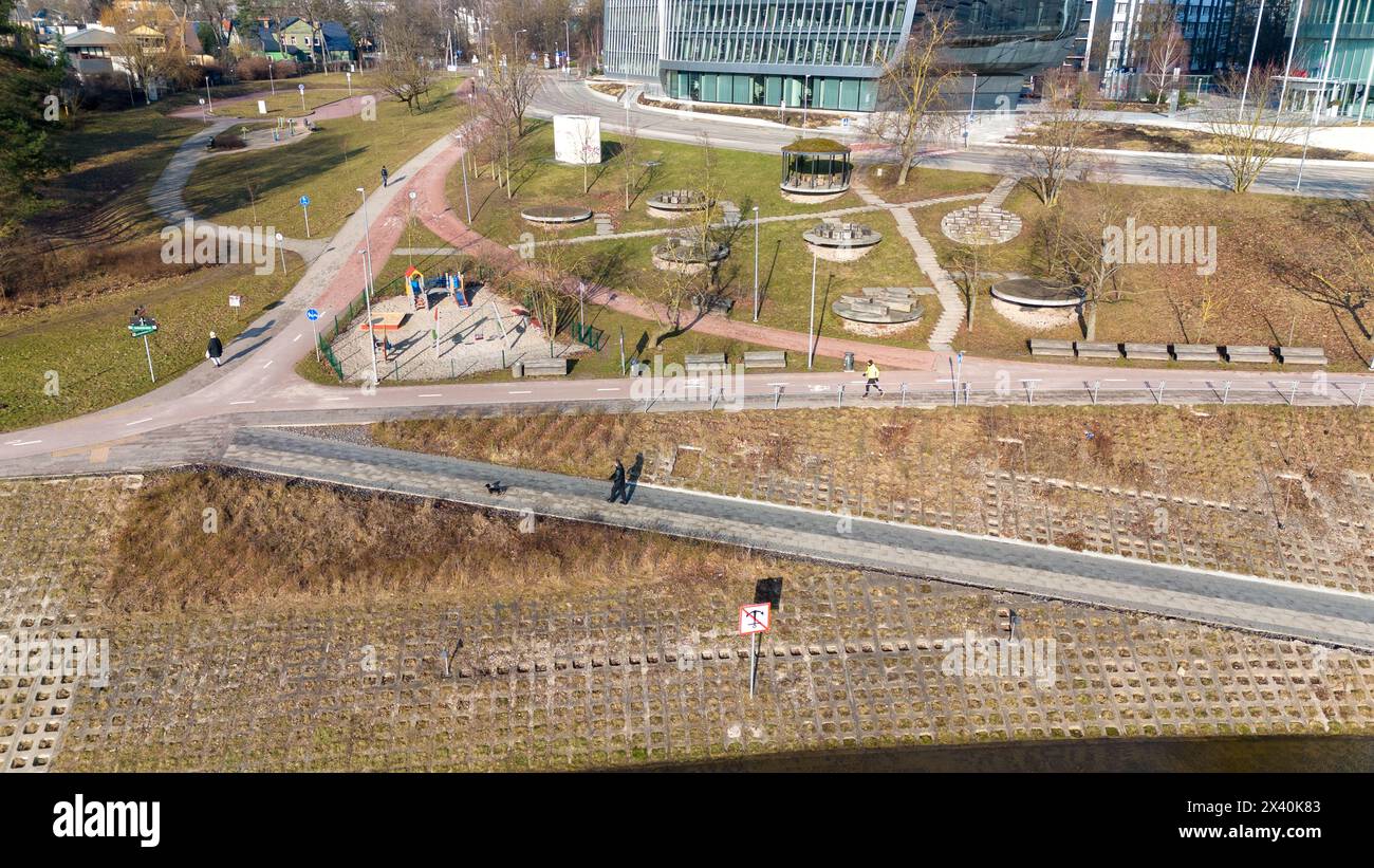 Drone photography of children playground and public park and people ...