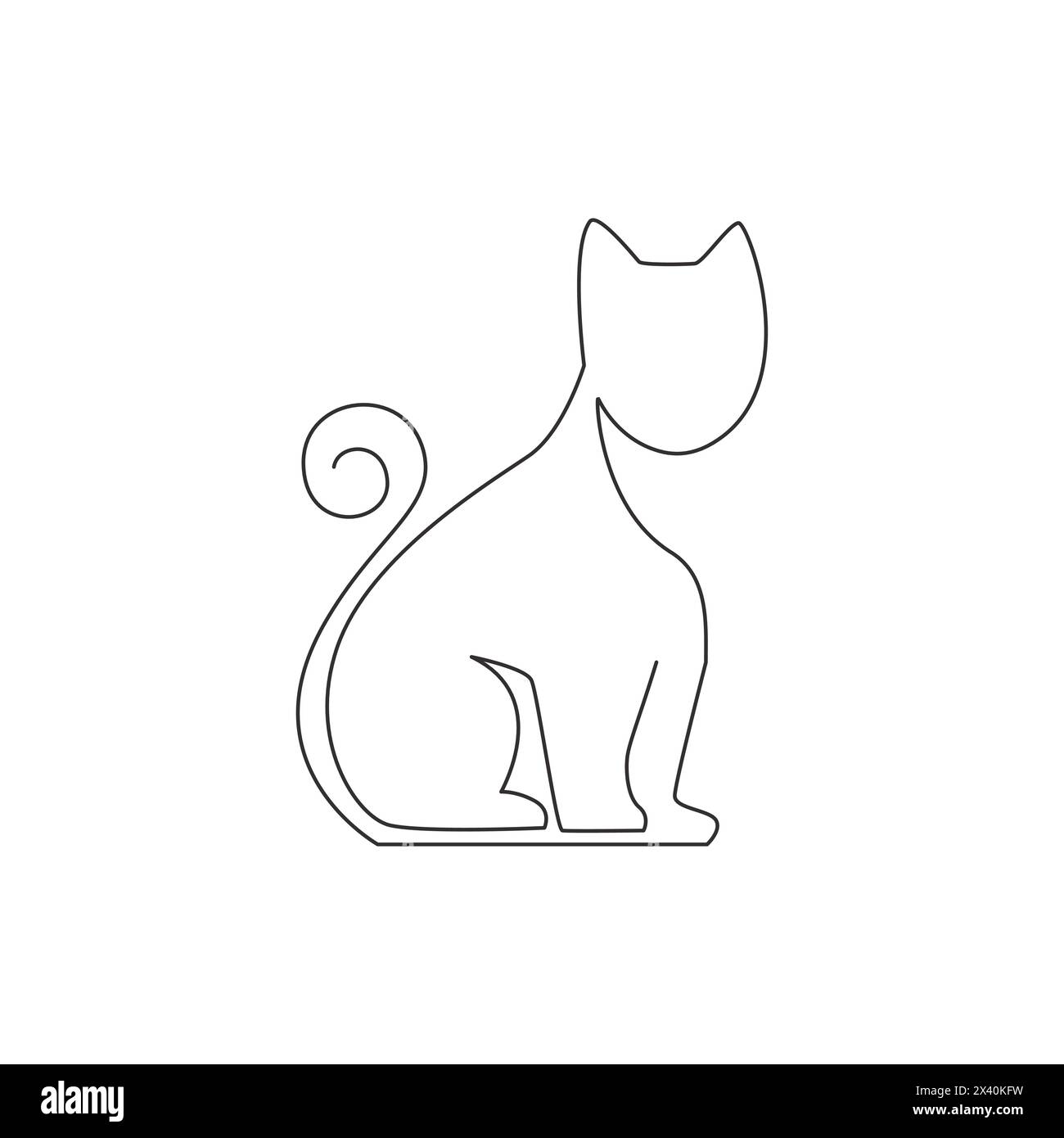 Single continuous line drawing of simple cute kitten cat icon. Kitty ...