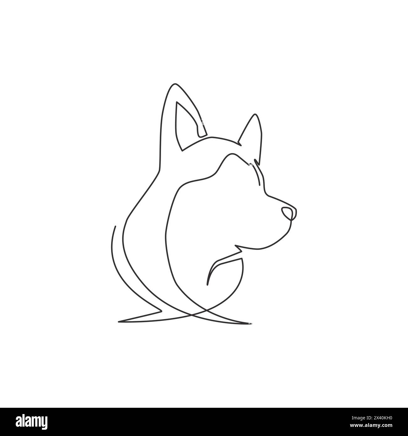 One continuous line drawing of simple cute siberian husky puppy dog ...
