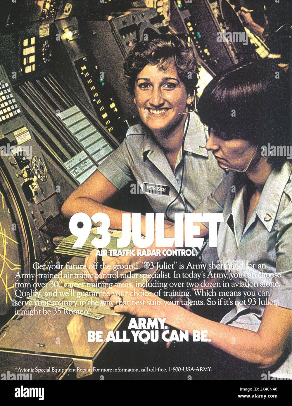 1984 U.S. ARMY AD WITH WOMAN AT AIR TRAFFIC RADAR CONTROL Stock Photo ...