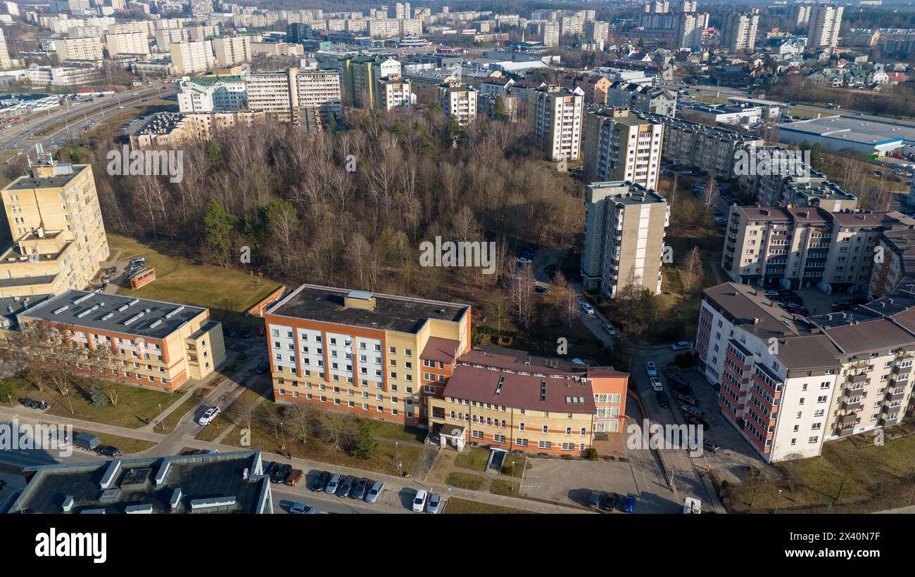 Drone photography of old multistory apartment block complex in a city ...