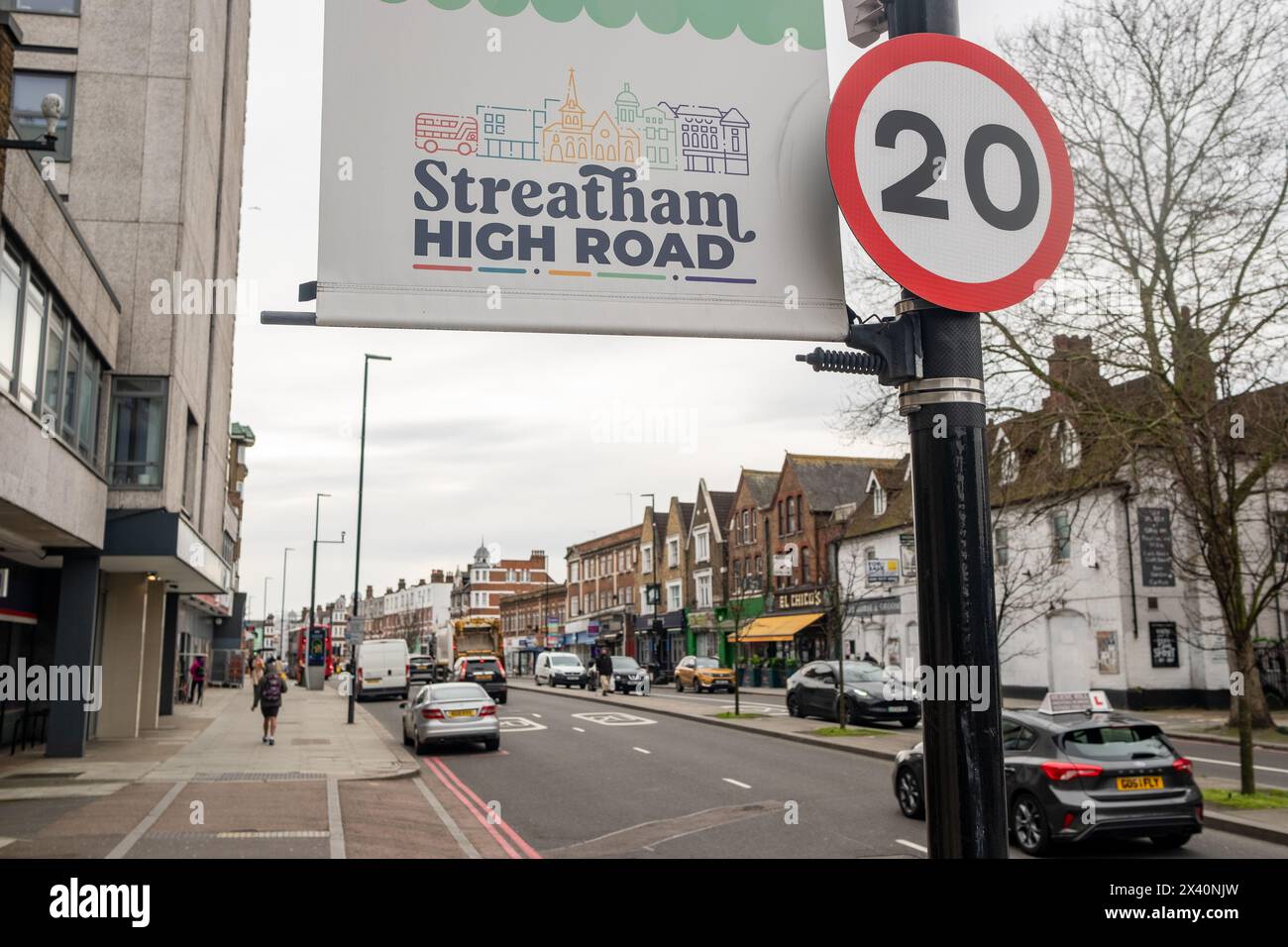 LONDON- 4 MARCH , 2024: Streatham High Road in south west London with ...