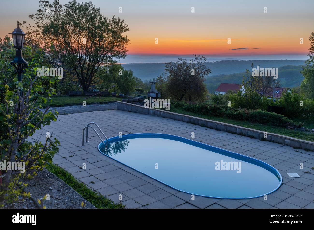 View for swimming pool in morning with green fresh color in Klentnice ...