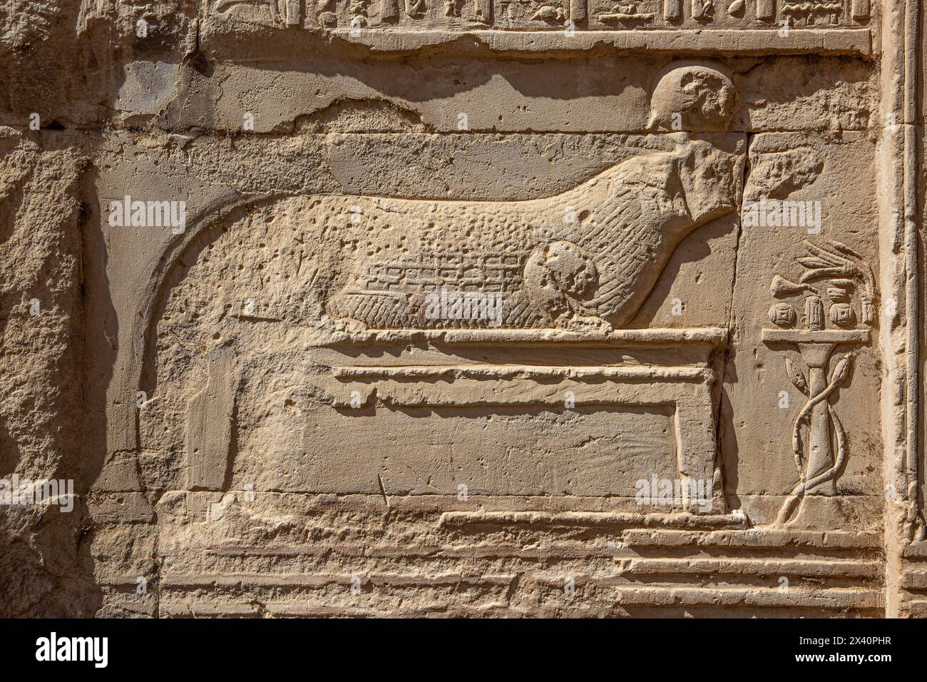 Sobek, the crocodile god on a column at the Temple of Kom Ombo, Egypt ...