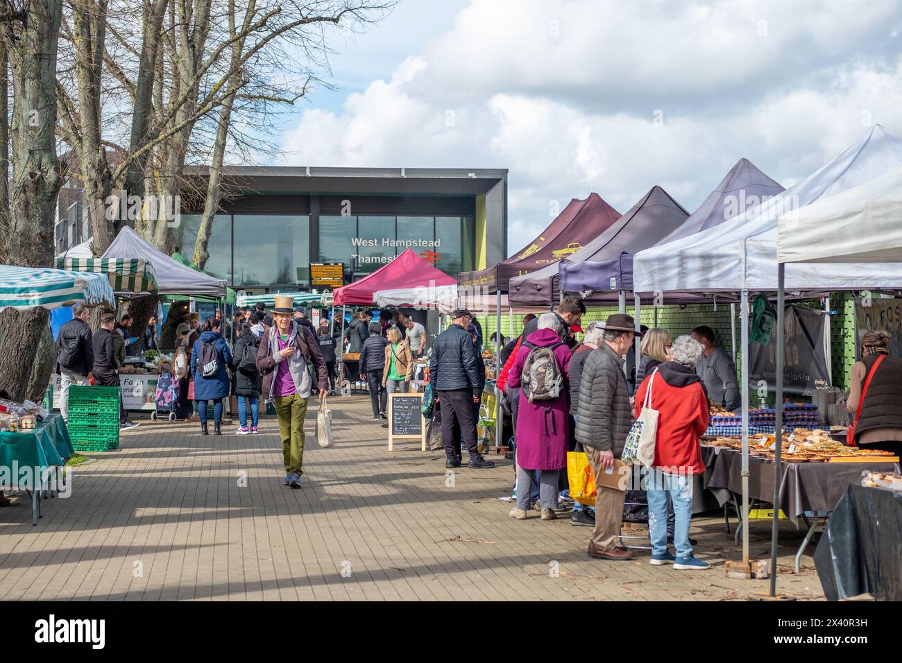 LONDON- MARCH, 30, 2024: West Hampstead Farmers Market next to West ...