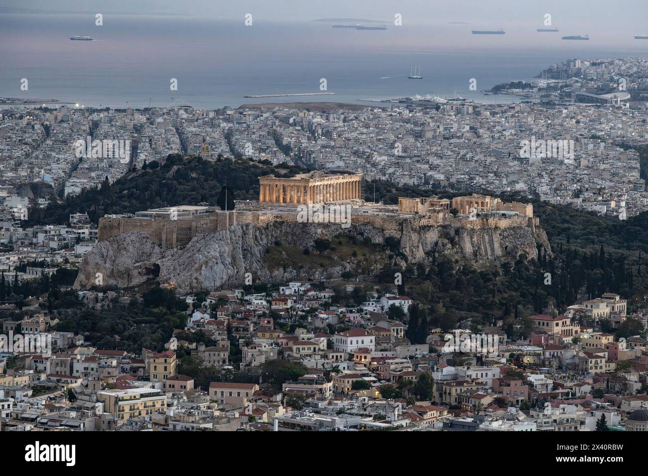 View of the Acropolis of Athens from Lycabettus Hill, the center of ...