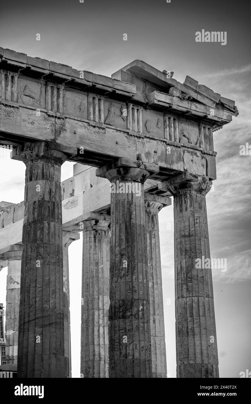 Ancient architecture at the Acropolis of Athens in Greece. The ...