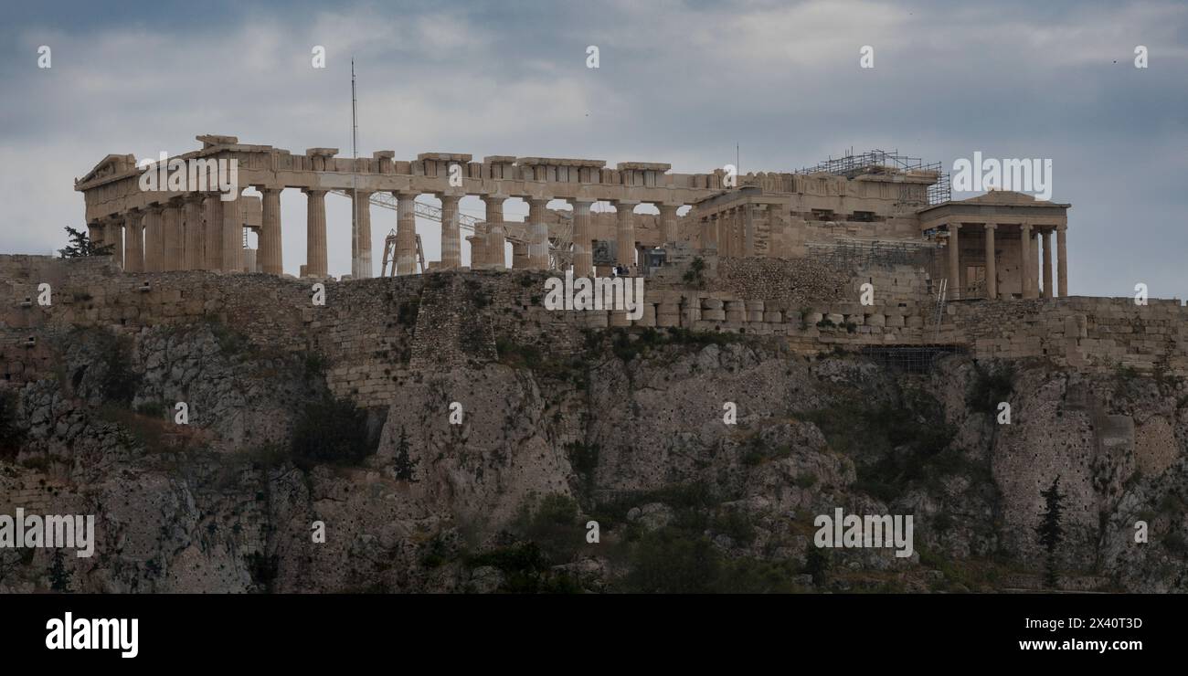 Ancient architecture at the Acropolis of Athens in Greece. The ...