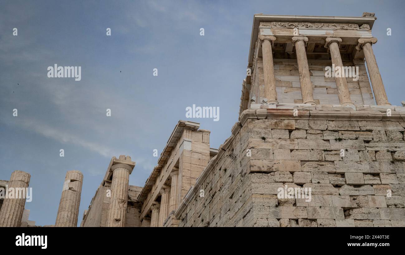 Ancient architecture at the Acropolis of Athens in Greece. The ...