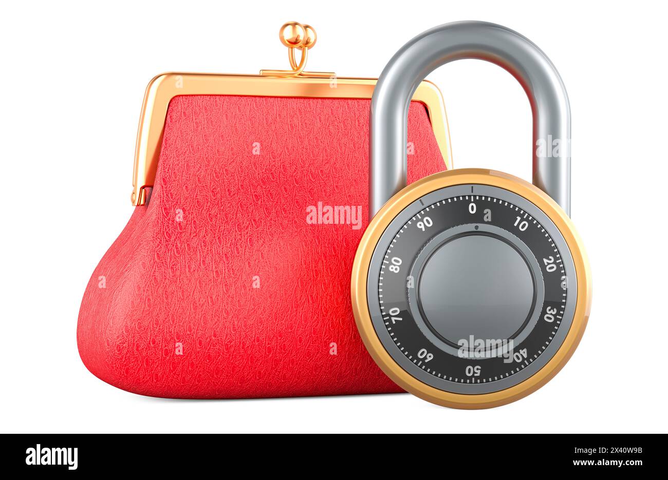 Coin Purse with padlock, protect concept. 3D rendering isolated on ...