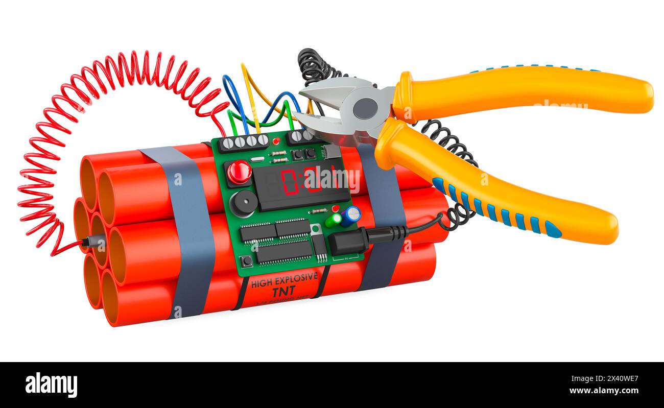 TNT bomb disposal, concept. 3D rendering isolated on white background ...